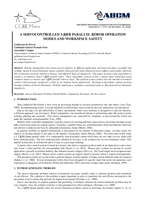 Pdf A Servocontrolled 3 Rrr Parallel Robot Operation Modes And Workspace Safety