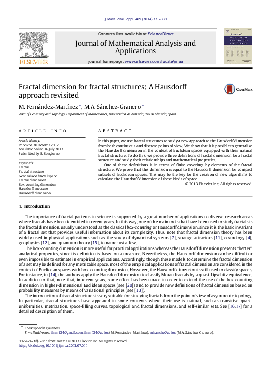 Pdf Fractal Dimension For Fractal Structures A Hausdorff Approach