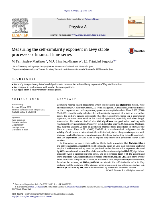 (PDF) Measuring the self-similarity exponent in Lévy stable processes of financial time series