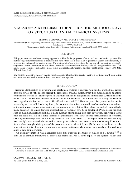 (PDF) A memory-matrix-based identification methodology for structural ...