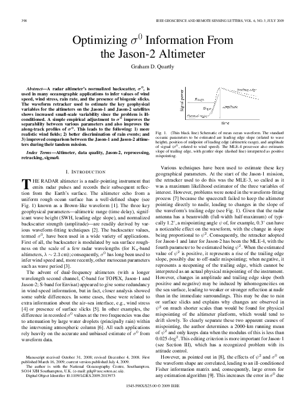 (PDF) Optimizing $\sigma^{0}$ Information From the Jason-2 Altimeter