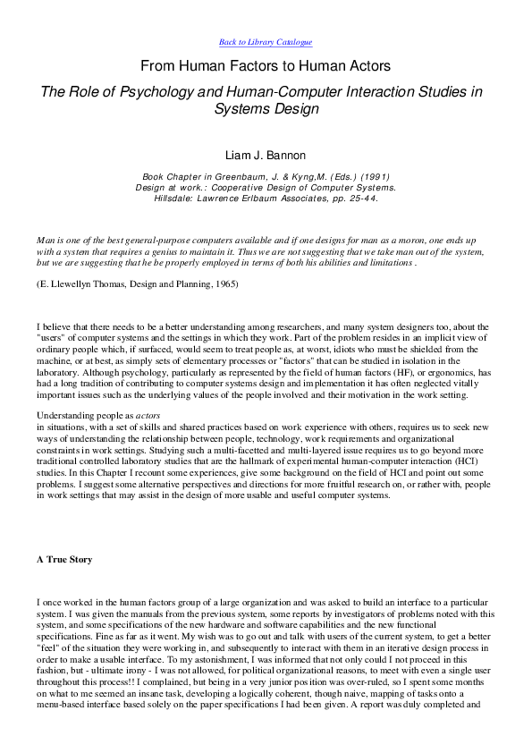(PDF) From Human Factors to Human Actors: The Role of Psychology and ...