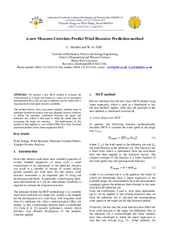 A New Measure Correlate Predict Wind Resource Prediction Method