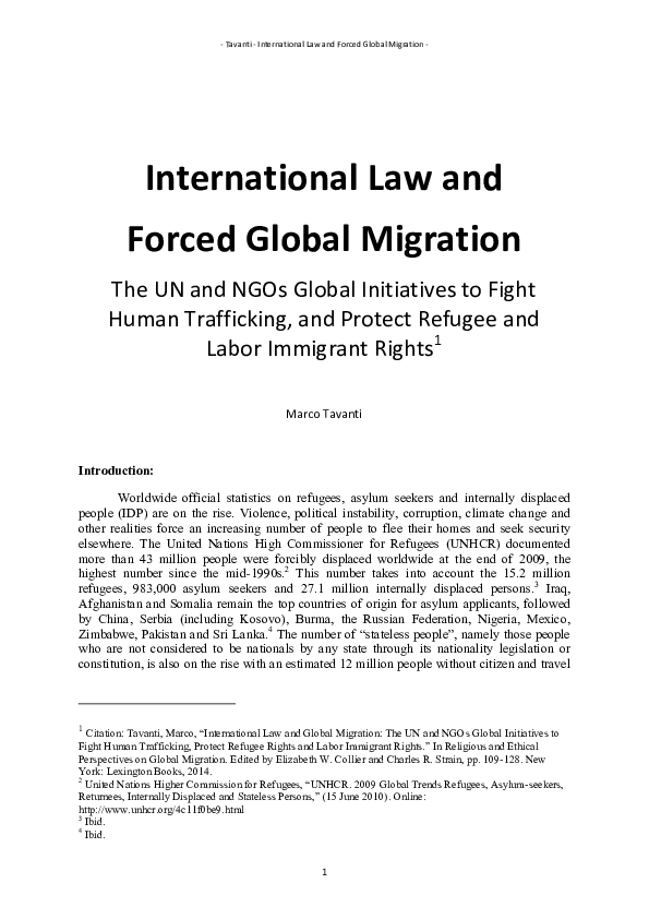 (PDF) International Law and Forced Global Migration The UN and NGOs Global Initiatives to Fight ...