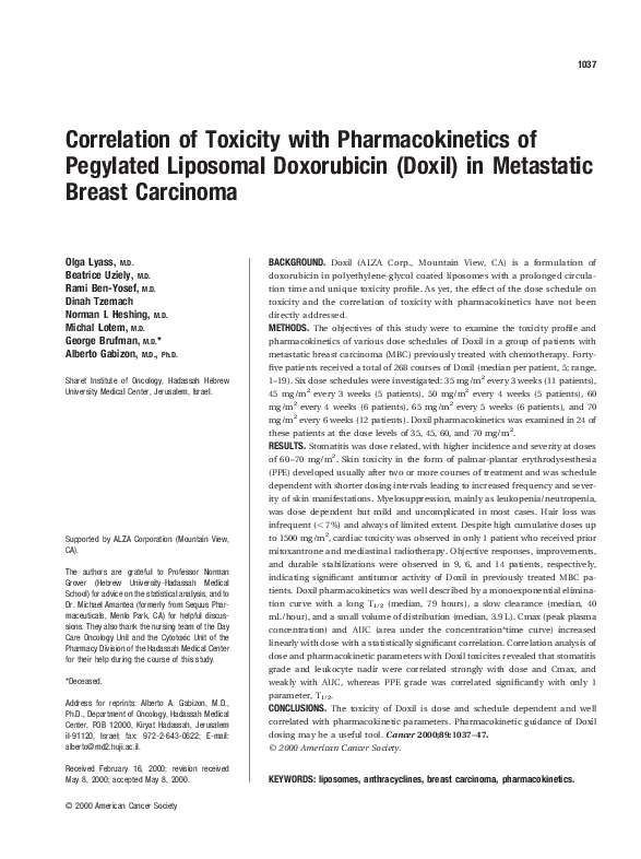 (PDF) Correlation of toxicity with pharmacokinetics of pegylated ...