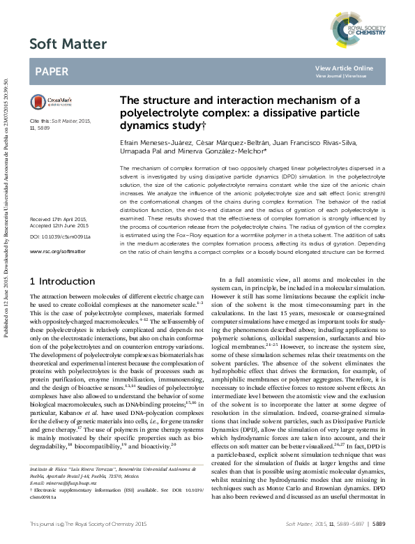 (PDF) The structure and interaction mechanism of a polyelectrolyte complex: a dissipative ...