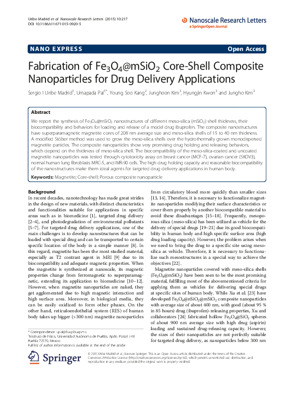 (PDF) Fabrication of Fe3O4@mSiO2 Core-Shell Composite Nanoparticles for Drug Delivery ...