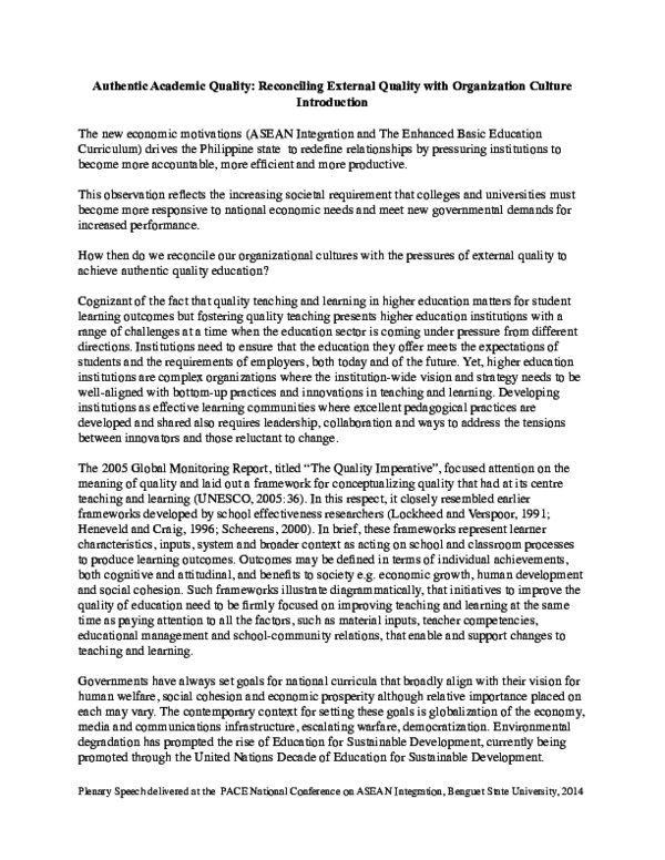 (PDF) Authentic Academic Quality: Reconciling External Quality with ...