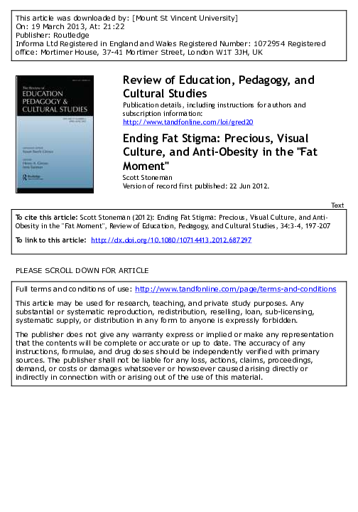 "Ending Fat Stigma: Precious, Visual Culture, and Anti-Obesity in the ...