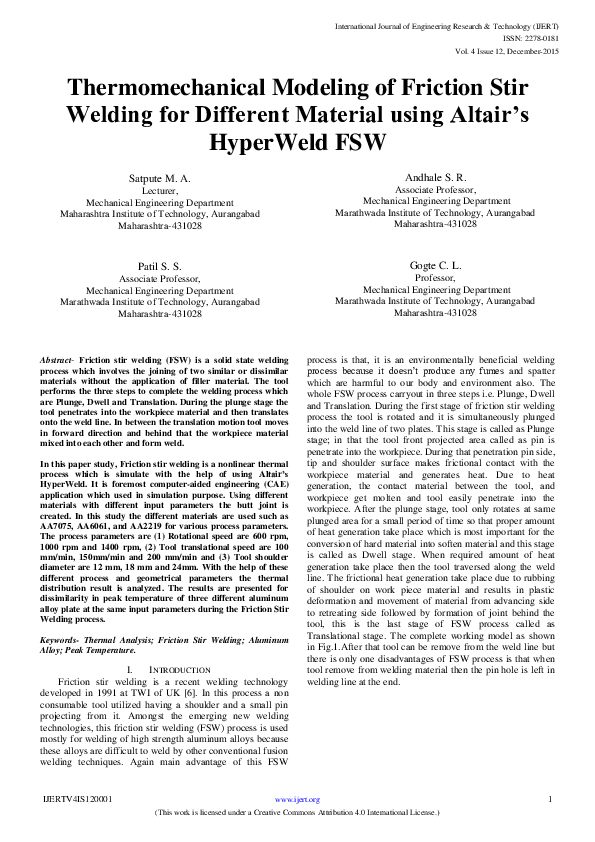 Pdf Thermal Model Of Rotary Friction Welding For Similar And Dissimilar Metals Shahid Butt