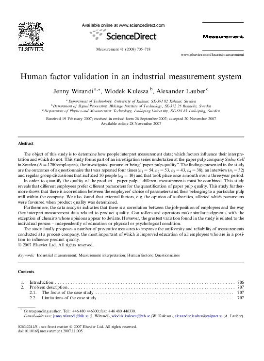 (PDF) Human factor validation in an industrial measurement system