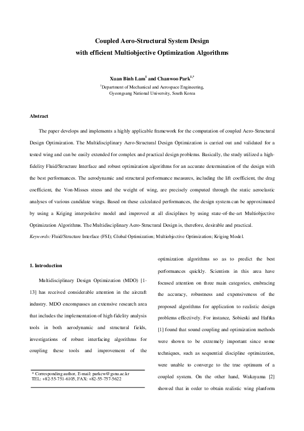 (PDF) Coupled Aero Structural System Design