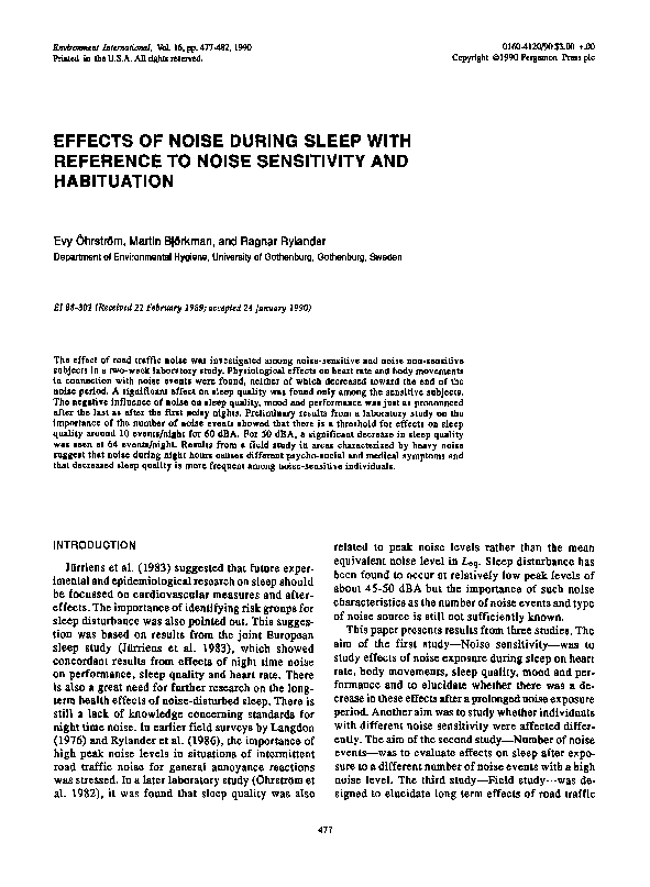 (PDF) Effects of noise during sleep with reference to noise sensitivity ...