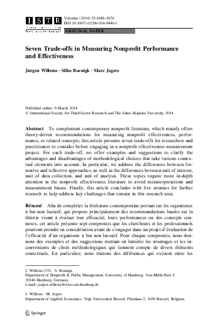 (PDF) Seven trade-offs in measuring nonprofit performance and ...