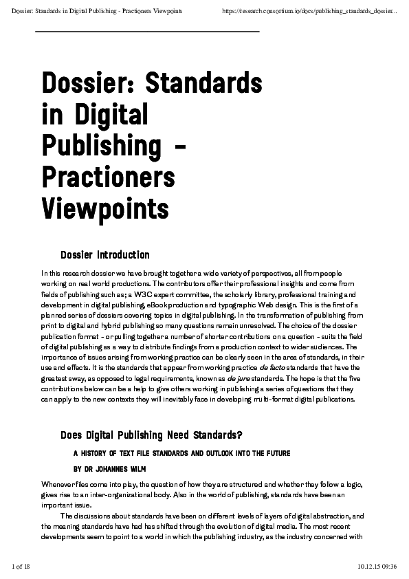 Dossier: Standards in Digital Publishing - Practitioners Viewpoints