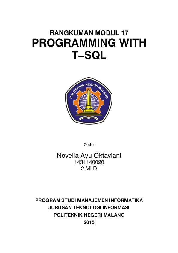 (PDF) Rangkuman Modul 17 Pemrograman dengan T-SQL