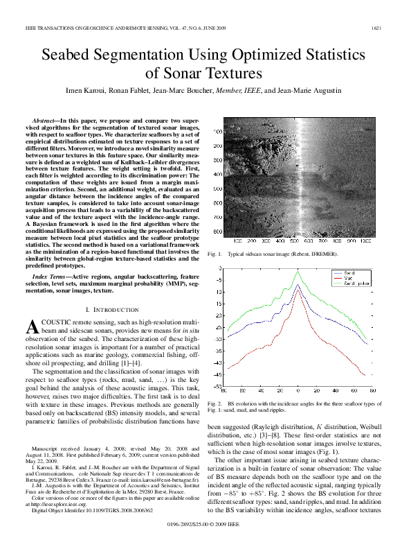 Pdf Seabed Segmentation Using Optimized Statistics Of Sonar Textures