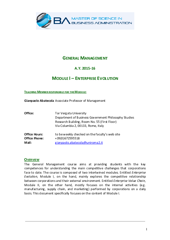 (PDF) General Management - Prof. Abatecola