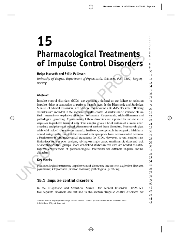 (PDF) Pharmacoligcal Treatments of impulse Control Disorders