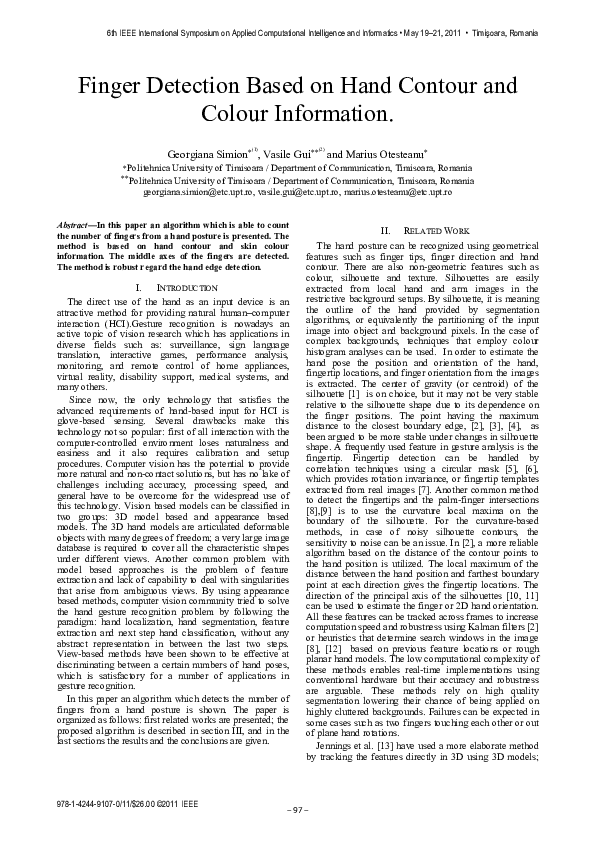 (PDF) Finger detection based on hand contour and colour information