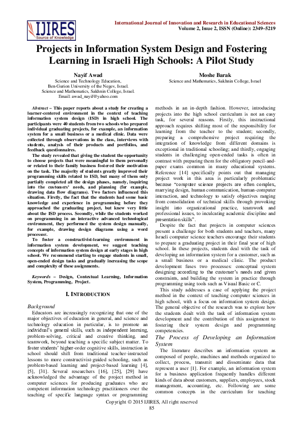 (PDF) Projects in Information System Design