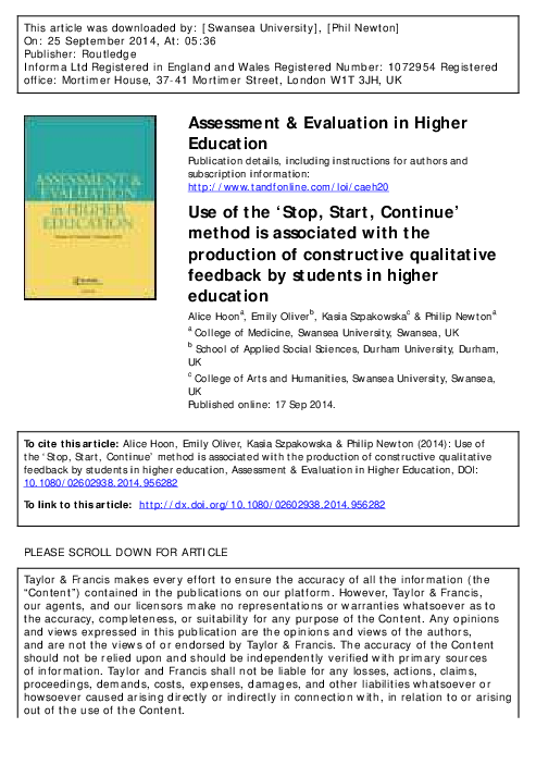 (PDF) Use of the ‘Stop, Start, Continue’ method is associated with the ...
