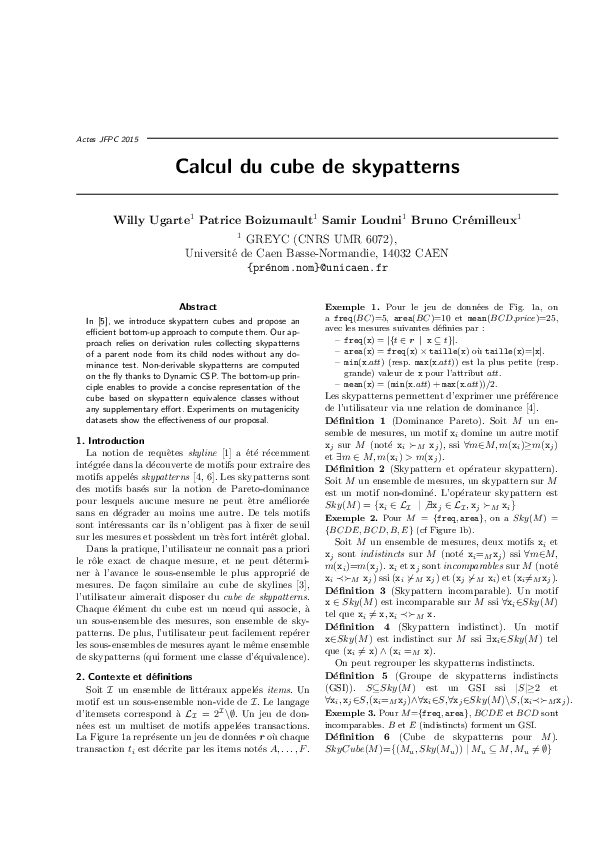 (PDF) Calcul du cube de skypatterns