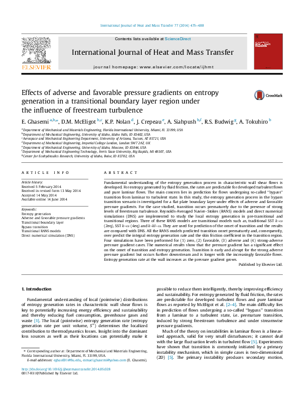 (PDF) Effects of adverse and favorable pressure gradients on entropy generation in a ...