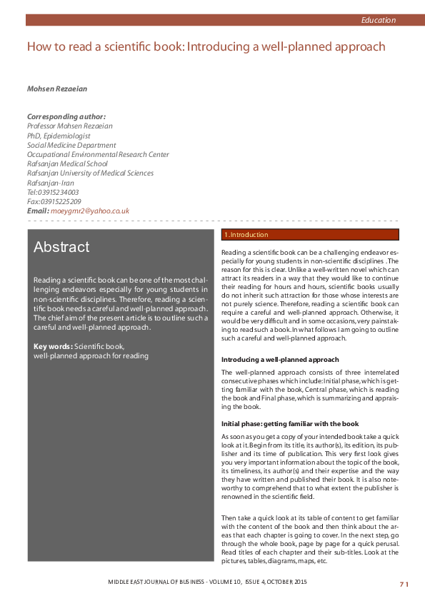 (PDF) How to read a scientific book: Introducing a well-planned ...
