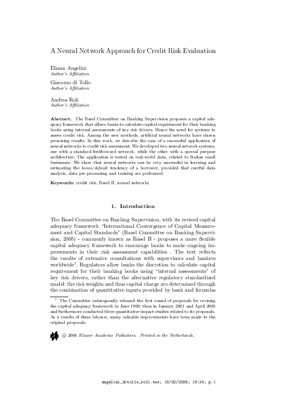 (PDF) A Neural Network Approach for Credit Risk Evaluation