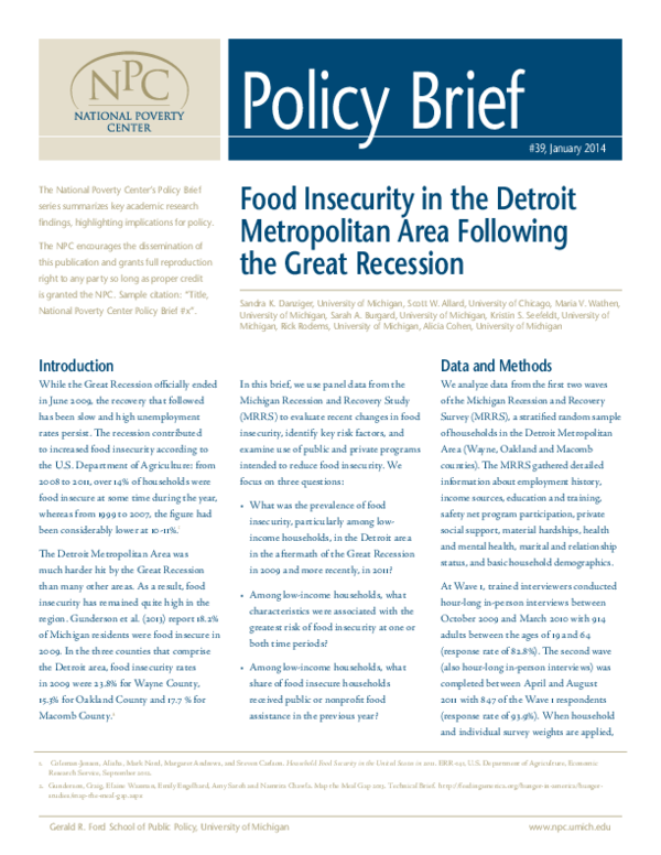 (PDF) Food Insecurity in the Detroit Metropolitan Area Following the ...