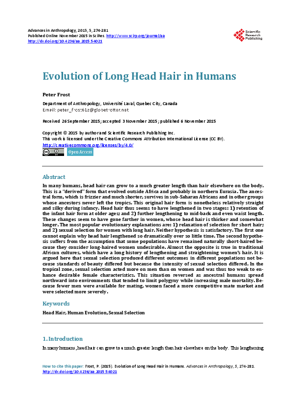 (PDF) Evolution of long head hair in humans