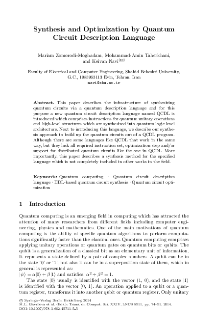 Pdf Quantum Circuit Synthesis With Qcdl 