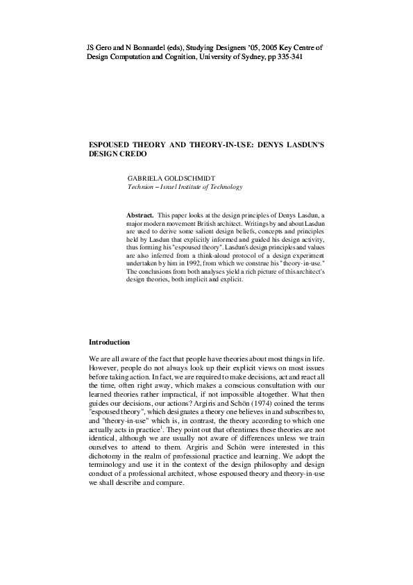 (PDF) Espoused theory and theory-in-use: Denys Lasdun's design credo