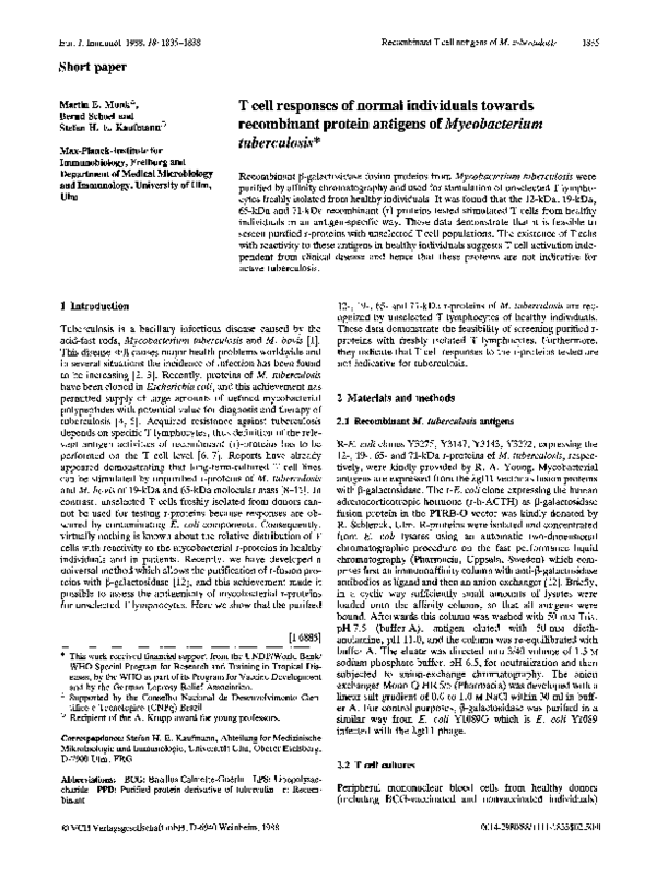 (PDF) T cell responses of normal individuals towards recombinant protein antigens of ...