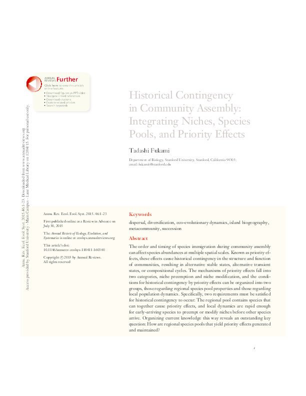 (PDF) Historical Contingency in Community Assembly: Integrating Niches ...