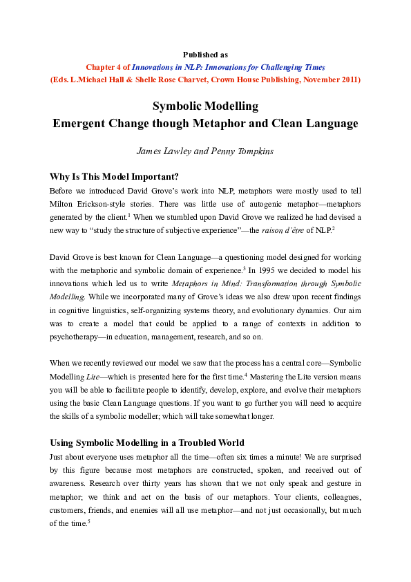(PDF) Symbolic Modelling: Emergent Change though Metaphor and Clean Language