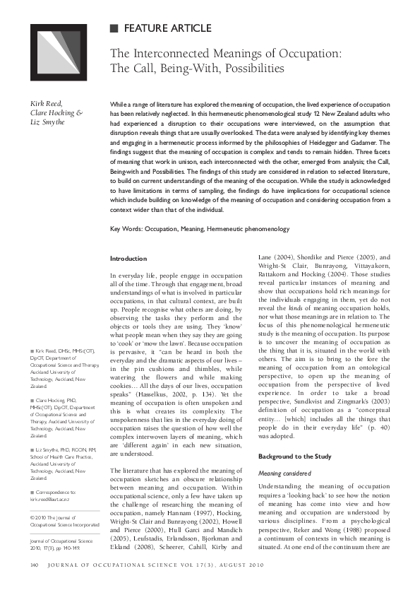 The interconnected meanings of occupation: The call, being‐with ...