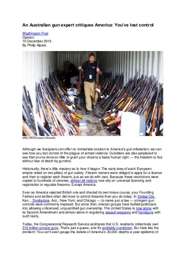 (PDF) An Australian Gun Expert Critiques America: You've Lost Control ...