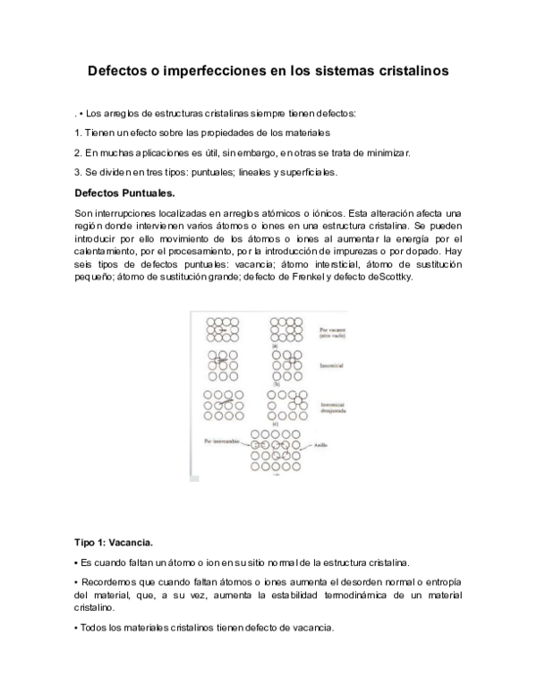 (DOC) Defectos o imperfecciones en los sistemas cristalinos