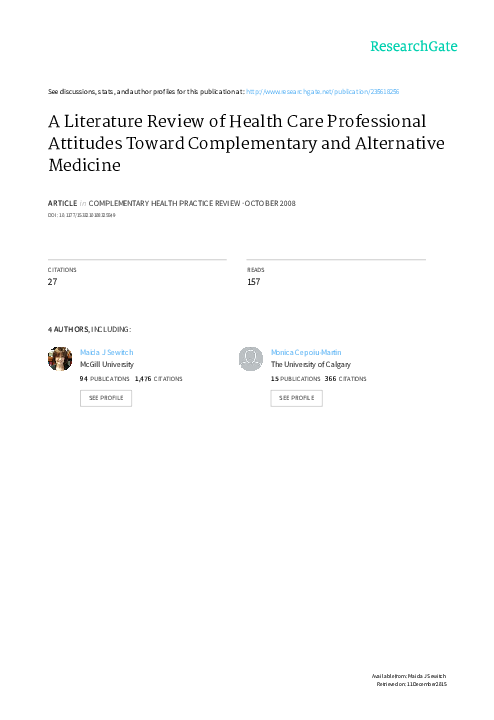 (PDF) A Literature Review of Health Care Professional Attitudes Toward Complementary and ...