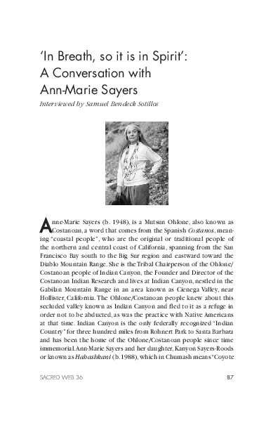 (PDF) ‘In Breath, so it is in Spirit’: A Conversation with Ann-Marie Sayers