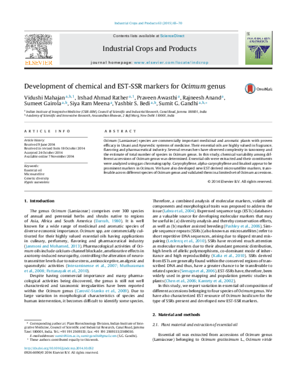 (PDF) Development of chemical and EST-SSR markers for Ocimum genus