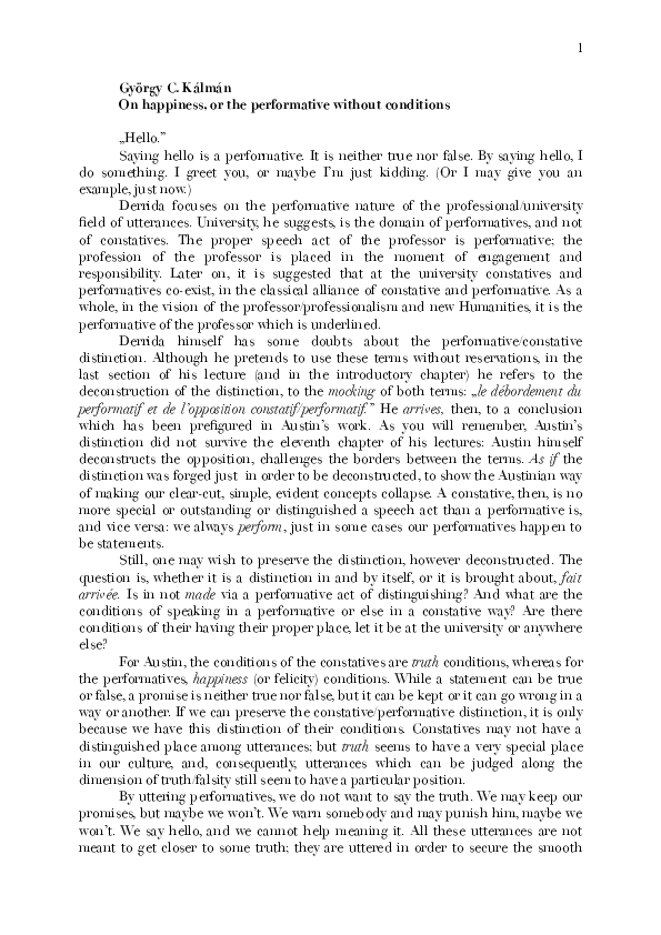 (PDF) On Happiness, or the Performative Without Conditions
