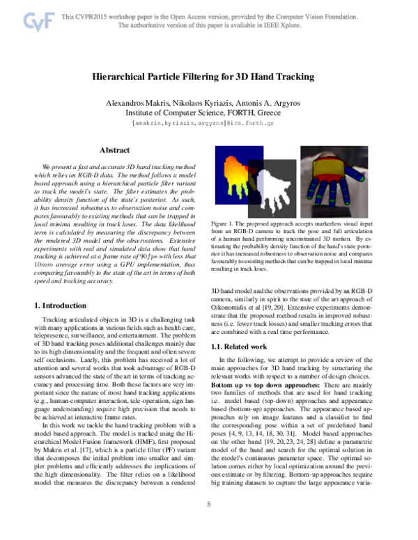 (PDF) Hierarchical Particle Filtering for 3D Hand Tracking