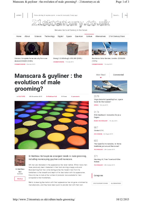 (PDF) 21st Century - Manscara & guyliner : the evolution of male grooming?