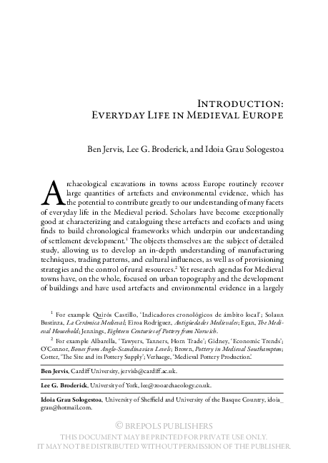 (PDF) Introduction: Everyday Life in Medieval Europe