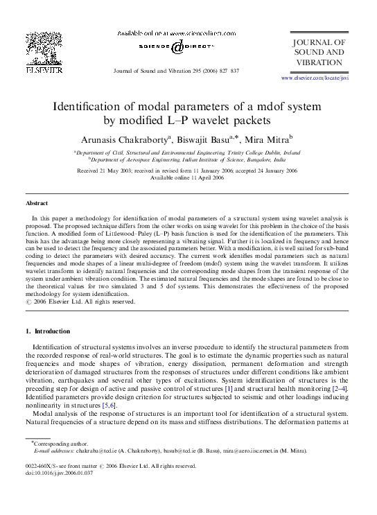 Pdf Identification Of Modal Parameters Of A Mdof System By Modified L