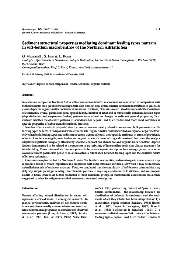 Sediment structural properties mediating dominant feeding types ...