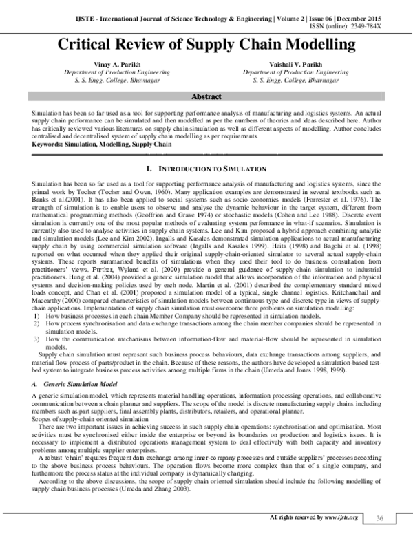 (PDF) Critical Review of Supply Chain Modelling